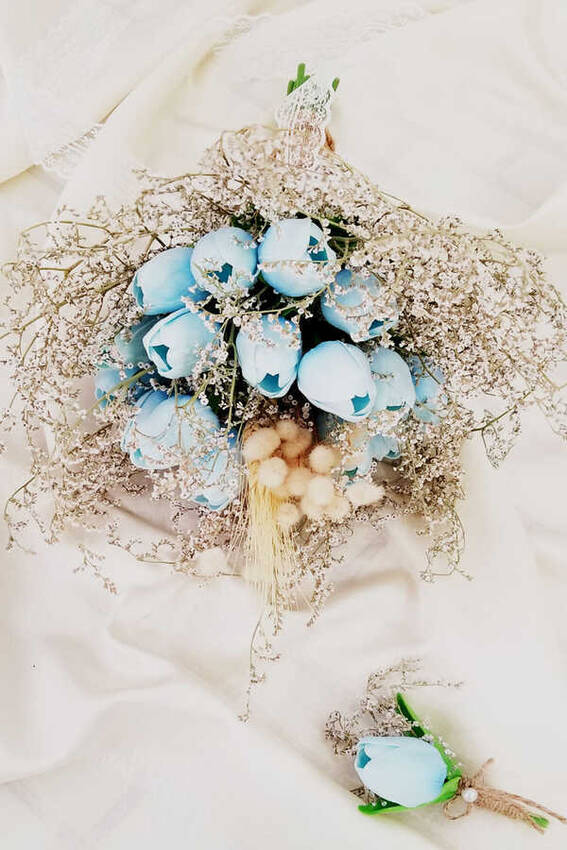 Bebe Mavi Islak Lale Kuru Çiçek Şöleni 2li Set Laleli Gelin Buketi ...