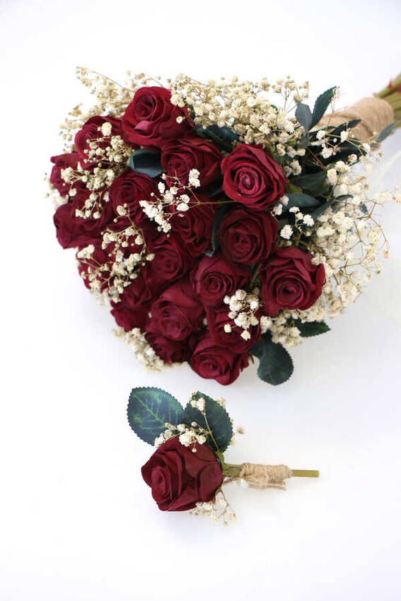 Bordo Zarif Gonca Gül Karnavalı 2li Set Tüm Gelin Buketleri Yapay Çiçek ...
