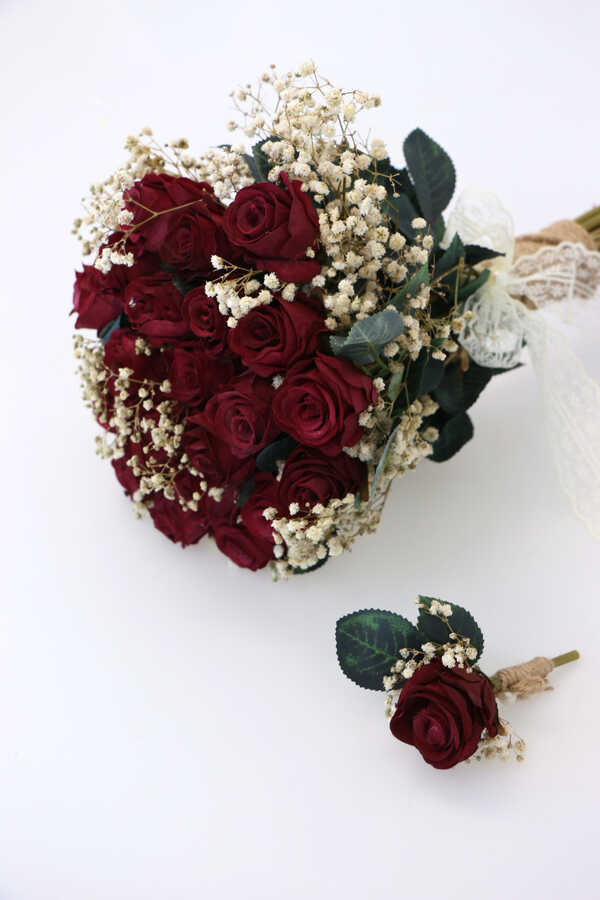 Bordo Zarif Gonca Gül Karnavalı 2li Set Tüm Gelin Buketleri Yapay Çiçek ...