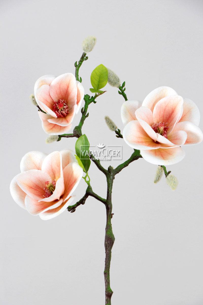 Yapay Çiçek 3lü Islak Manolya Dalı 55 cm Somon Yapay Çiçek Deposu